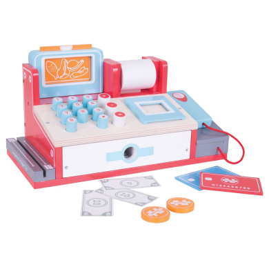 Bigjigs Toys Wooden Shop Till with Scanner, Grocery Checkout Till ...
